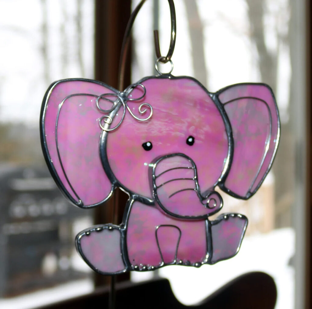 Pink Elephant made with Genuine Stained Glass. Whimsical Girl Elephant ...