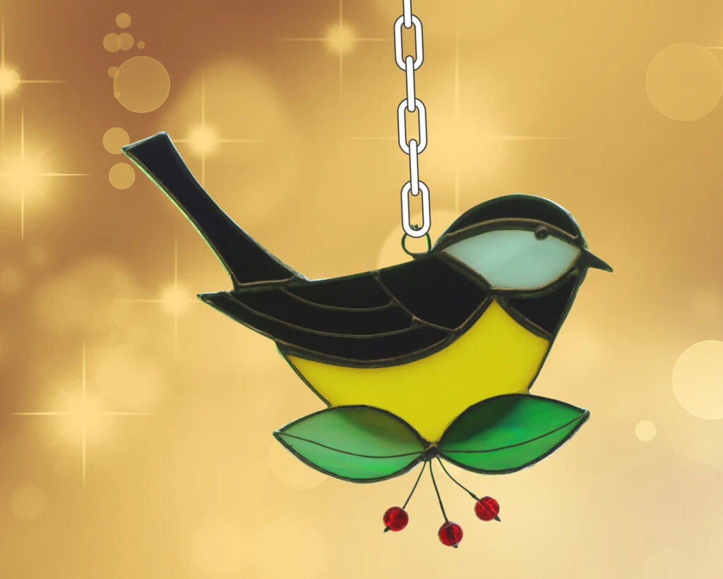 Stained Glass Gold Finch Suncatcher // Yellow Finch Bird. Bird Lover ...